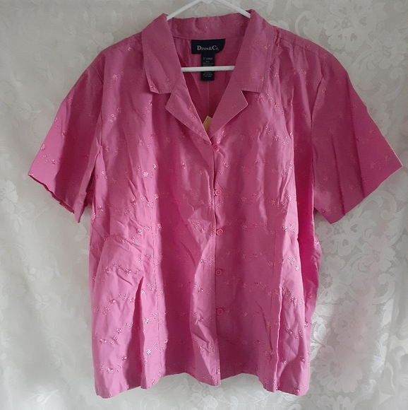 Denim&Co | Tops | Denium Co Top Blouse Nwt Pink Eyelet Cotton Button Up ...